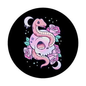 Kawaii Pastel Goth Cute Creepy Skull Serpent Snake Roses PopSockets Swappable PopGrip