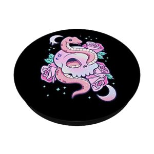 Kawaii Pastel Goth Cute Creepy Skull Serpent Snake Roses PopSockets Swappable PopGrip