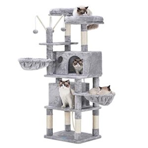 hey-brother cat tree,cat tower,cat condo with scratching posts,basket,2 caves,2 plush perches,activity center with removable fur ball sticks,light grey mpj027w