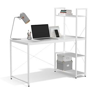 Ames 47" Reversible Gaming Computer Desk with Adjustable Shelves, Home Office Desk, Grommet Cable-Management, Leveler Feet, Easy Assembly, White/White