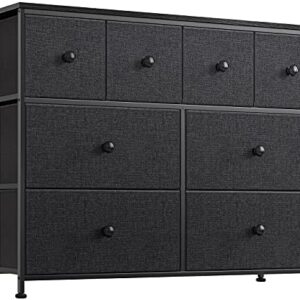 REAHOME 8 Drawer Dresser for Bedroom Chest of Drawers Closets Storage Units Organizer Large Capacity Steel Frame Wooden Top Living Room Entryway Office (Black Gray) YLZ8B5