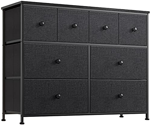 REAHOME 8 Drawer Dresser for Bedroom Chest of Drawers Closets Storage Units Organizer Large Capacity Steel Frame Wooden Top Living Room Entryway Office (Black Gray) YLZ8B5