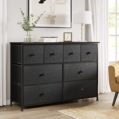 REAHOME 8 Drawer Dresser for Bedroom Chest of Drawers Closets Storage Units Organizer Large Capacity Steel Frame Wooden Top Living Room Entryway Office (Black Gray) YLZ8B5