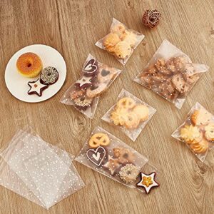 Zezzxu 200PCS Cookie Bags Self Adhesive Clear Plastic Cellophane Treat Bags for Candy Pastry Packaging Party Favor Gift Giving (White Polka Dots, 5.5 × 5.5 inches)