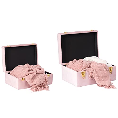 Vintiquewise Decorative Tufted Velvet Suitcase Treasure Chest Set of 2, Pink