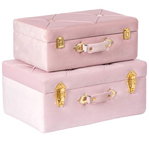 Vintiquewise Decorative Tufted Velvet Suitcase Treasure Chest Set of 2, Pink