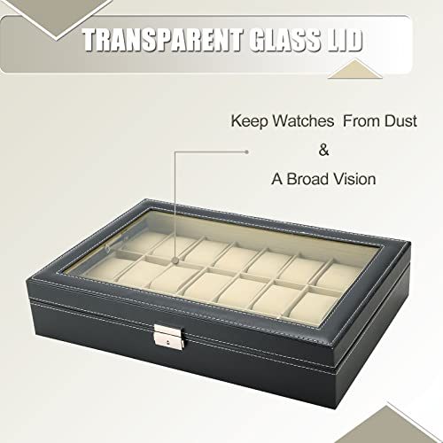 MAOPINER 24 Slot Watch Box Organizer Display Watch Case, Watch Display Case Organizer, Jewelry Display Drawer Case, Wristwatch Jewelry Portable Travel Case Organizer