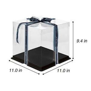 Clear Cake Box,4 Pcs Transparent Cake Box with Ribbon for Pastries10" X 10" X 9"-Clear Tall Cake Box- Clear Gift Boxes with Lid for Wedding Party and Gift Display (Black-4 Set)