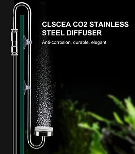 Clscea Aquarium Stainless Steel CO2 Diffuser Atomizer with Integrated Check Valve for Rimless Tanks 25cm