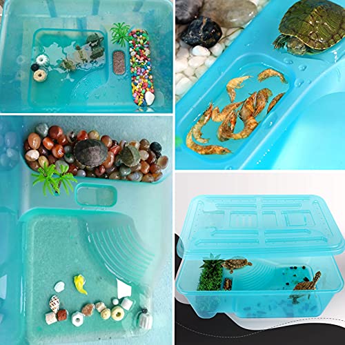 kathson Turtle Tank Aquarium, Turtle Habitat Reptile Plastic Terrarium Safe Durable, Turtle Tank with Lid Prevent Tortoise from Climbing Escaping (Small)