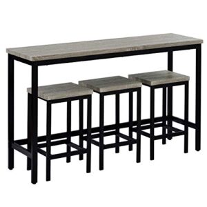 XD Designs 4-Piece Counter Height Extra Long Dining Table Set, Bar Table Set with 3 Stools, Side Table with Footrest Pub Kitchen Set (Gray)