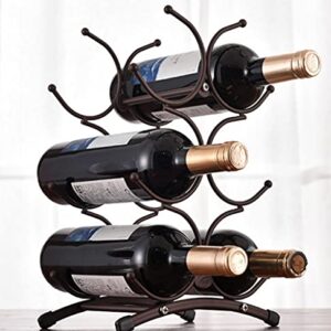 Fadak Countertop Bottle Rack, Tabletop Wood Bottle Holder, Hold 6 Bottles, Perfect for Home Decor & Kitchen Storage Rack, Bar, Cellar, Cabinet, Pantry, etc, Wood & Metal (Bronze)