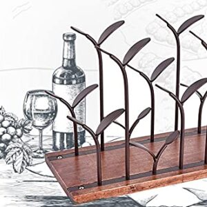 Fadak Countertop Bottle Rack, Tabletop Wood Bottle Holder, Hold 6 Bottles, Perfect for Home Decor & Kitchen Storage Rack, Bar, Cellar, Cabinet, Pantry, etc, Wood & Metal (Bronze)