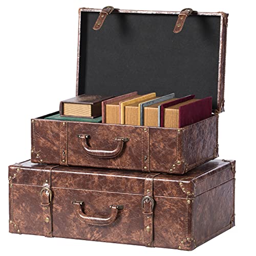 Vintiquewise Suitcase Storage Trunk with Faux Leather Set of 2