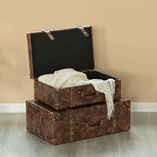 Vintiquewise Suitcase Storage Trunk with Faux Leather Set of 2