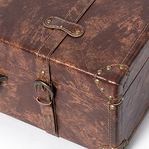 Vintiquewise Suitcase Storage Trunk with Faux Leather Set of 2