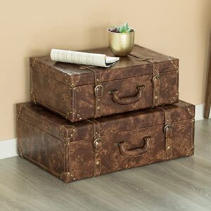 Vintiquewise Suitcase Storage Trunk with Faux Leather Set of 2