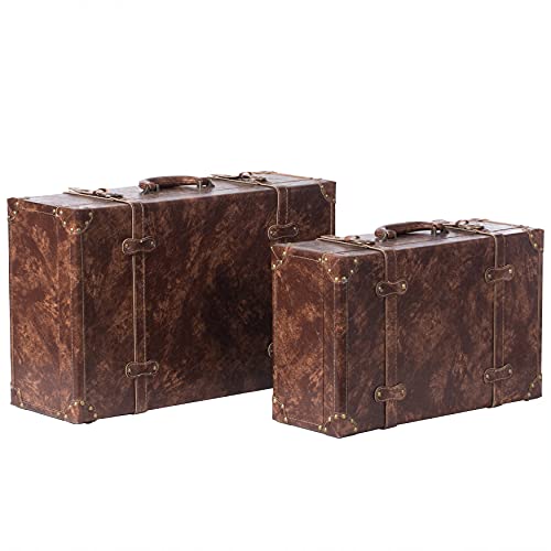 Vintiquewise Suitcase Storage Trunk with Faux Leather Set of 2