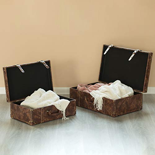 Vintiquewise Suitcase Storage Trunk with Faux Leather Set of 2