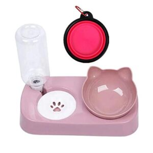 aebor gravity water bowl cat dog，anti wet cat dog mouth pad/anti-slip base, pet automatic water dispenser with detachable bowl and 500ml water bottle, pet feeder for small medium size dog cat (pink)