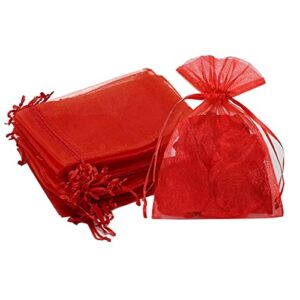 jwsqmc 4x6 inch organza gift bags with drawstring for jewelry,candy,100 pcs red sachet,sheer fabric mesh tulle pouches for baby shower,mom birthday,party favors,wedding,bridal shower,valentines day