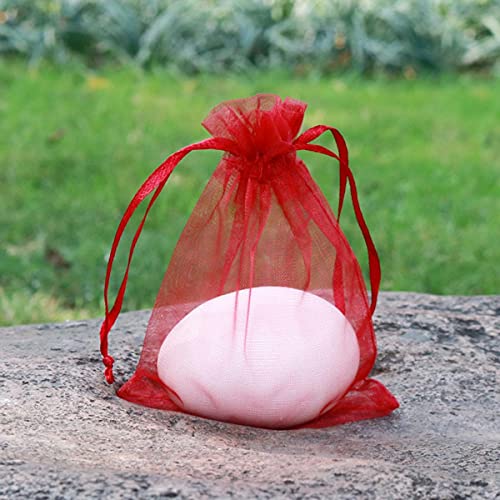 Jwsqmc 4x6 Inch Organza Gift Bags with Drawstring for Jewelry,Candy,100 Pcs Red Sachet,Sheer Fabric Mesh Tulle Pouches for Baby Shower,Mom Birthday,Party Favors,Wedding,Bridal Shower,Valentines Day