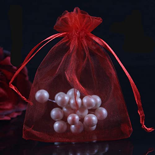 Jwsqmc 4x6 Inch Organza Gift Bags with Drawstring for Jewelry,Candy,100 Pcs Red Sachet,Sheer Fabric Mesh Tulle Pouches for Baby Shower,Mom Birthday,Party Favors,Wedding,Bridal Shower,Valentines Day