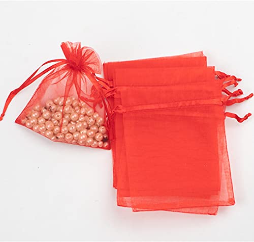 Jwsqmc 4x6 Inch Organza Gift Bags with Drawstring for Jewelry,Candy,100 Pcs Red Sachet,Sheer Fabric Mesh Tulle Pouches for Baby Shower,Mom Birthday,Party Favors,Wedding,Bridal Shower,Valentines Day