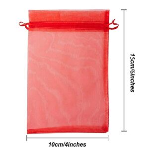 Jwsqmc 4x6 Inch Organza Gift Bags with Drawstring for Jewelry,Candy,100 Pcs Red Sachet,Sheer Fabric Mesh Tulle Pouches for Baby Shower,Mom Birthday,Party Favors,Wedding,Bridal Shower,Valentines Day