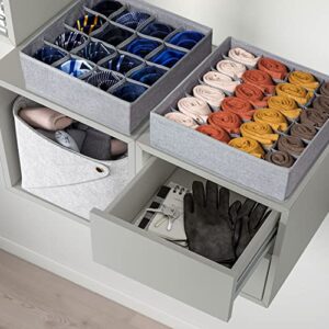 6 Pack Sock Underwear Drawer Organizer Dividers, 64 Cell Fabric Foldable Cabinet Closet Organizers and Storage Boxes for Storing Socks, Underwear, Ties (16+24+24 Cell, Gray+Black)