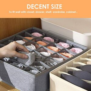 6 Pack Sock Underwear Drawer Organizer Dividers, 64 Cell Fabric Foldable Cabinet Closet Organizers and Storage Boxes for Storing Socks, Underwear, Ties (16+24+24 Cell, Gray+Black)