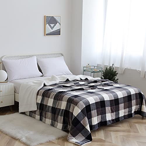 SOCHOW Buffalo Plaid Sherpa Fleece Throw Blanket, Double-Sided Checkered Super Soft Luxurious Bedding Blanket 60 x 80 inches, Black/White