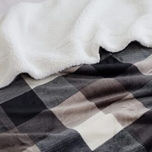 SOCHOW Buffalo Plaid Sherpa Fleece Throw Blanket, Double-Sided Checkered Super Soft Luxurious Bedding Blanket 60 x 80 inches, Black/White