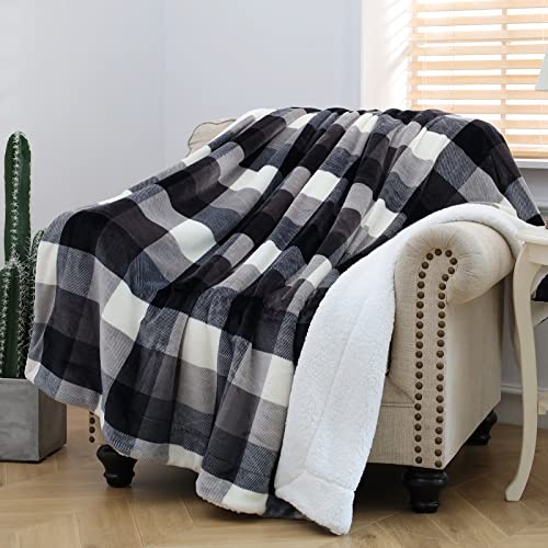 SOCHOW Buffalo Plaid Sherpa Fleece Throw Blanket, Double-Sided Checkered Super Soft Luxurious Bedding Blanket 60 x 80 inches, Black/White