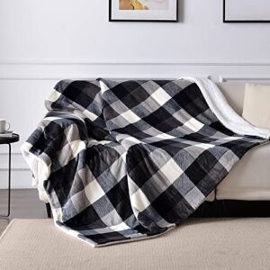 SOCHOW Buffalo Plaid Sherpa Fleece Throw Blanket, Double-Sided Checkered Super Soft Luxurious Bedding Blanket 60 x 80 inches, Black/White