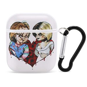 bride of chucky airpods case cover with keychain for airpods 2&1, novelty anime printing shockproof case compatiable with wireless charging