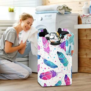 Qilmy Large Laundry Basket Collapsible Clothes Hamper, Waterproof Nursery Storage Bin with Handle Clothing Baskets for Bedroom Bathroom, Bohemian Feather Style