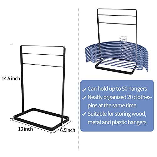 2 Pack Hanger Storage Organizer,Hanger Organizer Stacker with Clothespins Holder,Stainless Steel Hanger Stacker Rack for Closet Laundry Room,Space Saving Hanger Holder Stacker Stand, Black