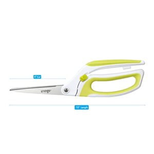 LIVINGO 10" Spring Action Fabric Scissors, Professional Sewing Scissors for Tailor Dressmaker, Spring Loaded Heavy Duty Fabric Shears for Crafting with Comfort Handle, All purpose(Green/White)