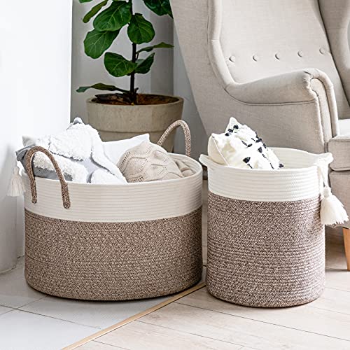 Goodpick Tall Cotton Rope Woven Basket and XXXL Large Laundry Basket Nursery Storage Bin With Handles