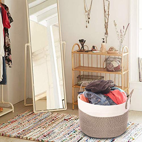 Goodpick Tall Cotton Rope Woven Basket and XXXL Large Laundry Basket Nursery Storage Bin With Handles