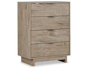 signature design by ashley oliah contemporary 4 drawer chest of drawers, natural wood grain