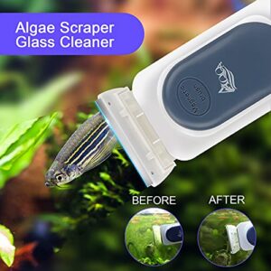 AQQA Aquarium Strong Magnetic Cleaner Brush, Fish Tank Glass Algae Magnet Cleaning Tool Floating Cleaner Scrubber Brush with 2 Detachable Scraper