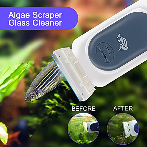 AQQA Aquarium Strong Magnetic Cleaner Brush, Fish Tank Glass Algae Magnet Cleaning Tool Floating Cleaner Scrubber Brush with 2 Detachable Scraper