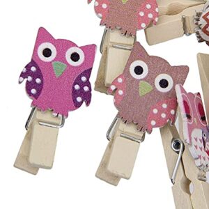 ARTIBETTER 10pcs Cartoon Wooden Clothespins with Jute Twine Cute Owl Shape Photo Holders Peg Pin Pictures Strings Clamp Album Postcard Note Paper Hanging Clips