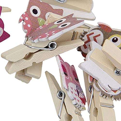 ARTIBETTER 10pcs Cartoon Wooden Clothespins with Jute Twine Cute Owl Shape Photo Holders Peg Pin Pictures Strings Clamp Album Postcard Note Paper Hanging Clips