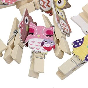 ARTIBETTER 10pcs Cartoon Wooden Clothespins with Jute Twine Cute Owl Shape Photo Holders Peg Pin Pictures Strings Clamp Album Postcard Note Paper Hanging Clips