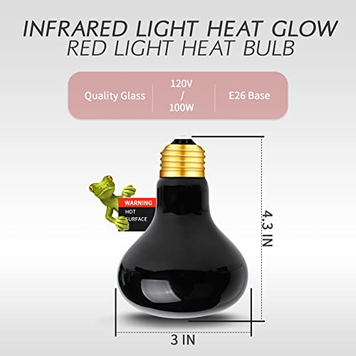 Night Heat Lamp 100W Reptile Heating Bulb, Infrared Moonlight UVA Basking Spot Lamp for Reptile and Amphibian Bearded Dragon Lizard Tortoise Snake-2 Pack