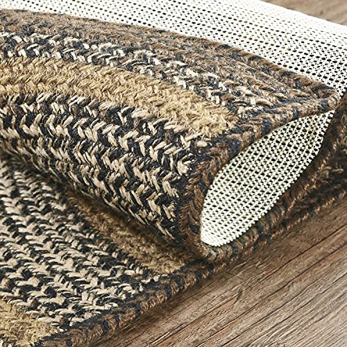 VHC Brands Espresso Rug with PVC Pad, Jute Blend, Half Circle, Brown Black Tan White, 16.5x33 inches