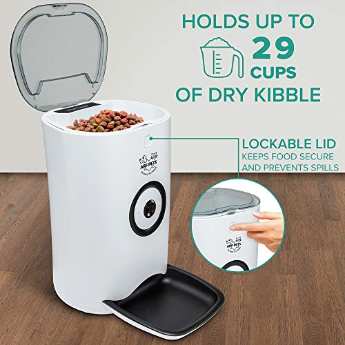 Arf Pets Smart Automatic Pet Feeder with Wi-Fi, HD Camera with Voice and Video Recording, Programmable Food Dispenser for Dogs & Cats with Easy App-Controlled, 29-Cup Capacity, for iPhone & Android